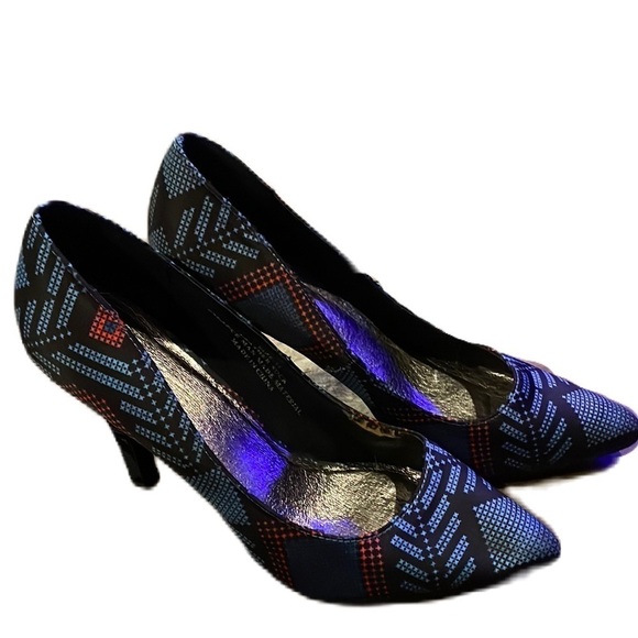 Restricted | Shoes | Restricted Blue And Red Aztec Print Heels Size 85 ...